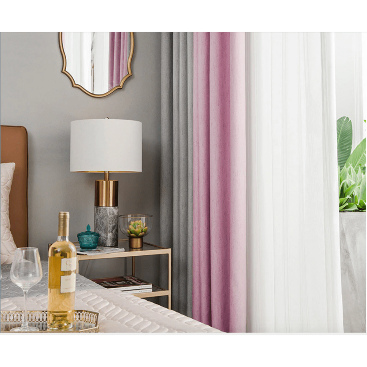 Pink and gray curtains store