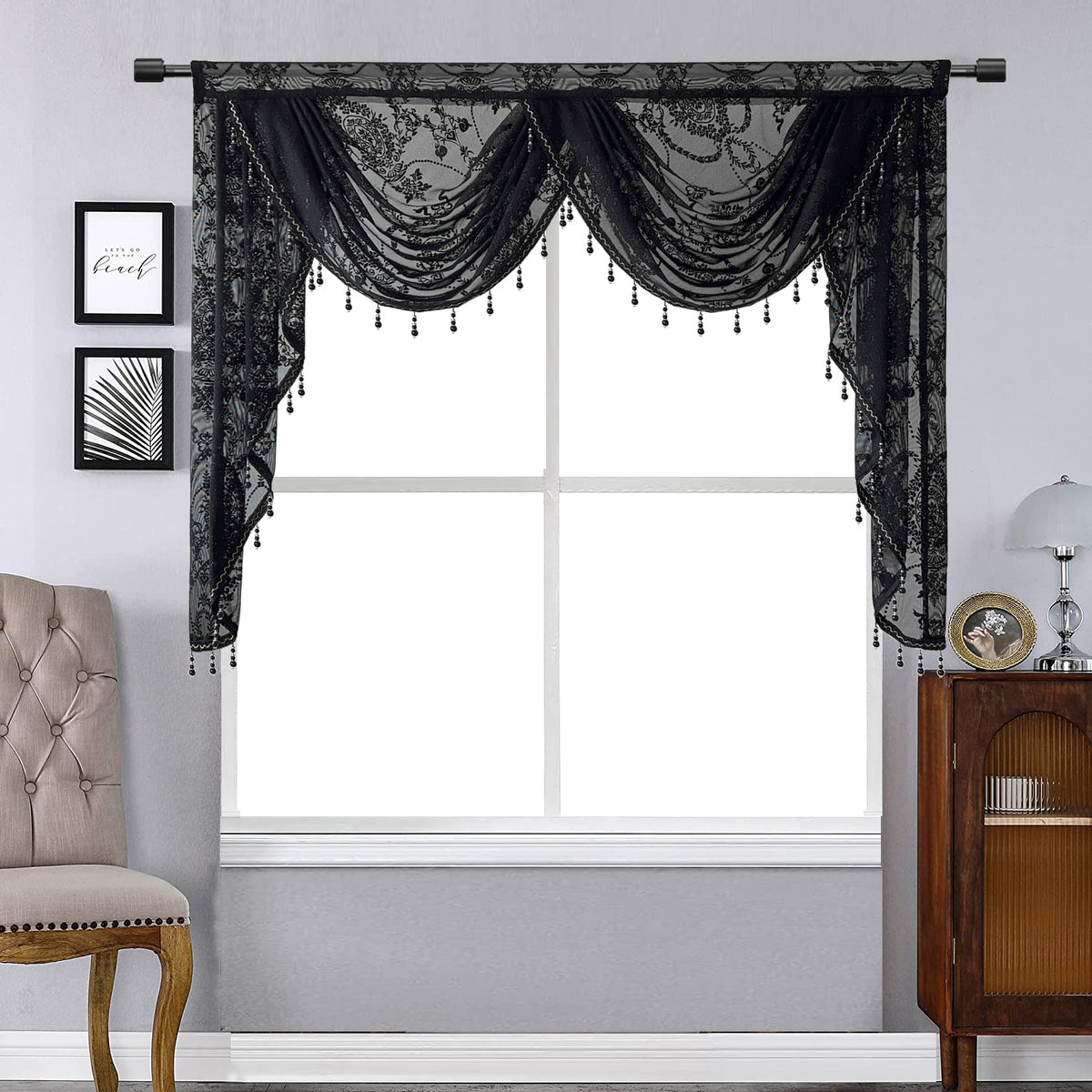 Annapolis Elegant Embroidered Sheer Valance - Black – Discover Curtains