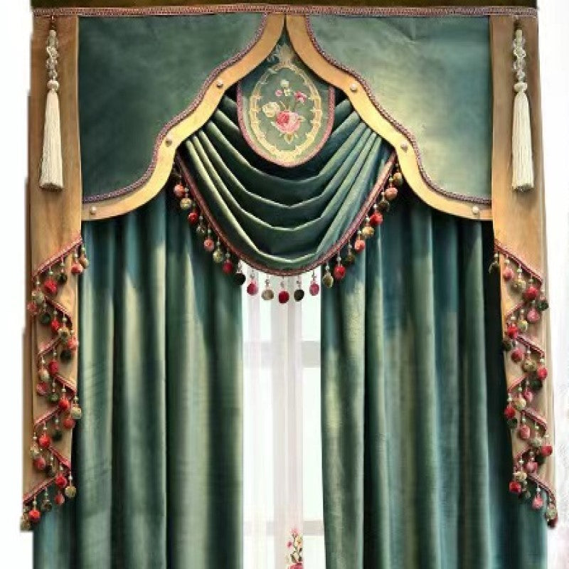 Rémy luxury velvet embroidered valance - Green – Discover Curtains