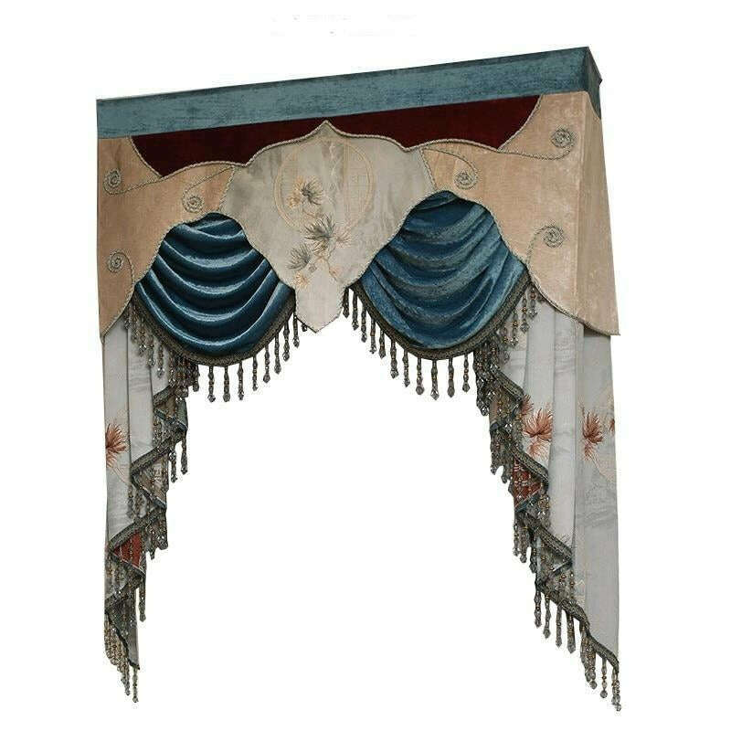 Annapolis Luxury Valance - Floral Blue with Lace – Discover Curtains
