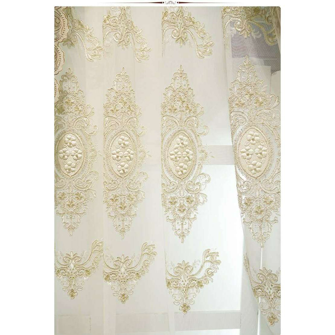 Brittany Luxury Royal Lace Designer Velvet Curtain - Beige & Orange ...