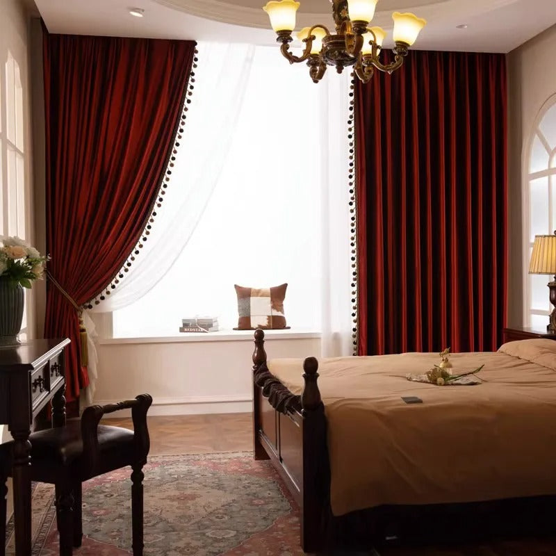 Rémy Luxury European Blackout Pompom Tassel Lace Velvet Curtains ...